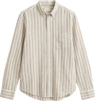 GANT Homme, Chemises, Beige, Taille: M Reg Cotton Linen Stripe Shirt