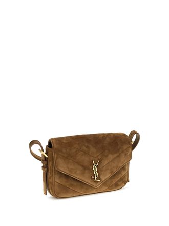 Saint Laurent Womens Small Loulou Matelass&eacute; Suede Shoulder Bag Orange Caramel Cogn