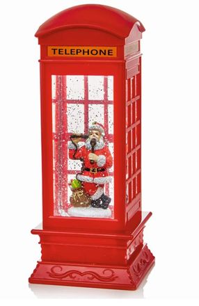 Premier 27 cm rote Telefonzelle Weihnachts-Wasserspinner mit Weihnachtsmann (LB184666)
