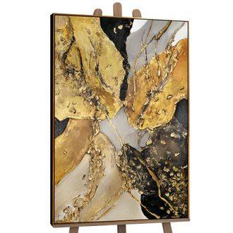 Yohji Yamamoto Art abstraktes Acryl Gem&auml;lde auf Leinwand handgemalt Goldener Rhythmus Wandbild Wohnzimmer B&uuml;ro modernes Wohndekor Bild echtes Kunstwerk 140x100 cm