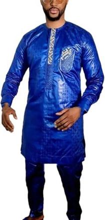 Generic V&ecirc;tements Africains Pour Hommes, V&ecirc;tements Traditionnels Riche Bazin Brod&eacute;s, Ensemble 2 Pi&egrave;ces Chemise Et Pantalon, Costume Pour F&ecirc;te De Mariage, Rama
