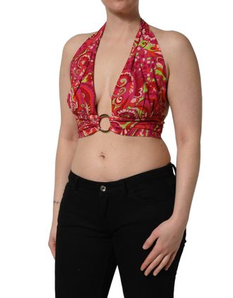 Dolce & Gabbana Paisley Silk Halter Tank Top - Red