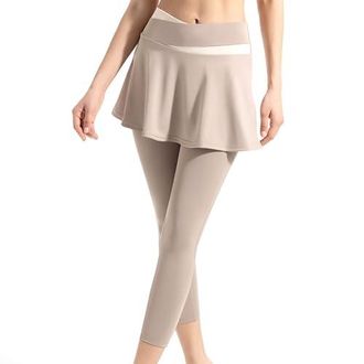 Generic Legging 2025 pour femme - Jupe de tennis - Taille haute - 2 en 1 - Vêtements de sport - Pantalon de yoga en vrac, kaki, XL