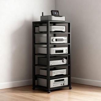 Generic 7-stufiger HiFi Rack mit Rädern, Audio-Video-Medienständer, Audio-Regal, Plattenspieler Tisch mit verstellbaren Ablage, für Wohnzimmer Schlafzimmer Ar