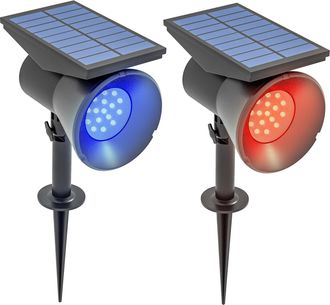 OUTSUNNY Solarleuchten, 2 St&uuml;ck Solar Gartenleuchten, Solarlampe mit 2 Lichtfarben, Wand-/Bodenmontage, IP54 Wasserdicht f&uuml;r Terrasse, Balkon, Schwarz
