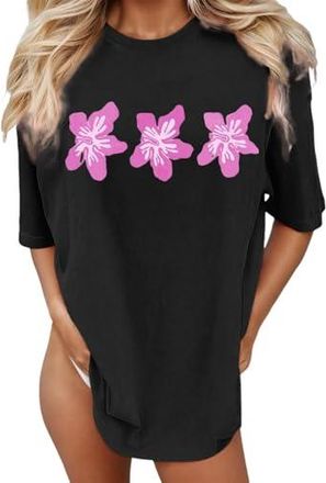 Generic T-shirt pour femme T-shirt Plage T-shirts graphiques surdimensionn&eacute;s pour femmes Baggy Chemises esth&eacute;tiques Hauts de vacances d&eacute;t&eacute;, Noir, XXL