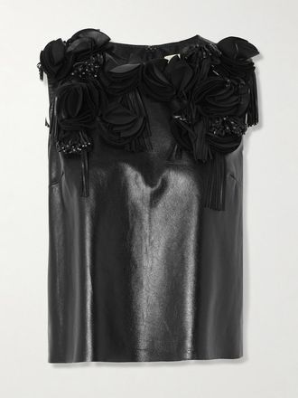 Ulla Johnson Marlowe Oberteil Aus Leder Mit Blumenapplikationen - Schwarz