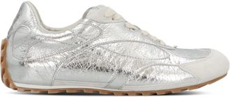 Bottega Veneta Womens Laminated Leather Low-Top Sneakers Silver Lamb Trainers