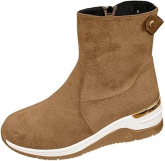 Generic Bottines pour femme &agrave; talon compens&eacute; - Style d&eacute;contract&eacute; - En daim synth&eacute;tique - Couleur unie - &Eacute;l&eacute;gantes - Antid&eacute;rapantes - Fermeture &eacute;clair lat&eacute;rale