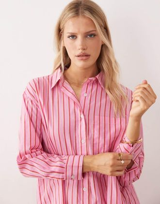 Iisla & Bird Lang&auml;rmliges, gestreiftes Hemd in Rosa und Rot