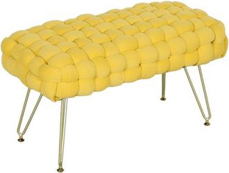 HOMCOM Banc de pied de lit tapiss&eacute; en velours avec pieds dor&eacute;s et assise rembourr&eacute;e pour chambre &agrave; coucher entr&eacute;es Jaune