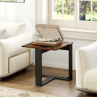 Giantex Beistelltisch quadratisch, Kleiner Couchtisch, Sofatisch Industrial mit Holzrahmen, Nachttisch mit Stabiler T-Basis & rutschfeste Füße, Kaffeetisch Wo