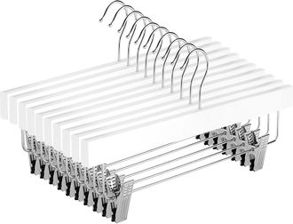 Generic Kleiderb&uuml;gel mit Klammern Holz, 20 St&uuml;ck Hosenb&uuml;gel Klemmb&uuml;gel Weiss, Hosen Kleiderb&uuml;gel mit Anti-Rutsch-Clip und 360&deg; Drehbarem Haken, Kleiderb&uuml;gel f