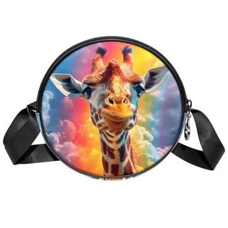 Generic Sac &agrave; bandouli&egrave;re rond pour femme, sac &agrave; bandouli&egrave;re color&eacute; avec fermeture &eacute;clair, bretelles r&eacute;glables, sac &agrave; main rond d&eacute;contract&eacute; pour femmes et fil