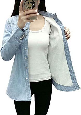 Lazutom Chemise dhiver en Coton Polaire &agrave; Manches Longues boutonn&eacute;es pour Femme - Bleu - 38