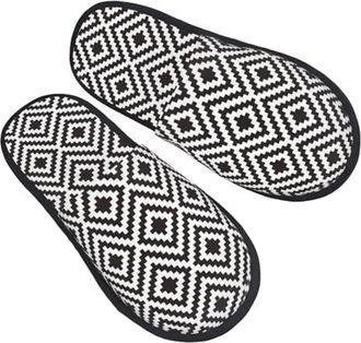 Generic Chaussons Femme Homme Géométrique Noir Et Blanc Chaussons DIntérieur Doublées En Peluche Automne Hiver Chaude Pantoufles, Pour Intérieur Extérieur, Fe