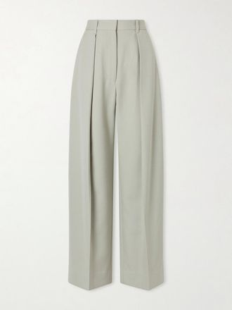 Victoria Beckham Hose Mit Weitem Bein Aus Grain De Poudre Mit Bundfalten - Gr&uuml;n