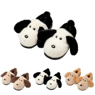 Generic Pantoufles en peluche pour femme avec mousse &agrave; m&eacute;moire de forme de chien mignon de dessin anim&eacute;, doublure douce, confortable, chaude, semelles antid&eacute;r
