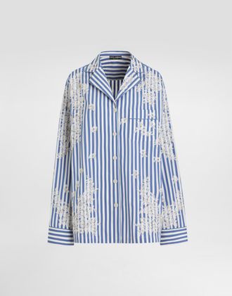 Dolce & Gabbana Cotton Shirt With Flowers And Lace Embroidery - Frau Blusen Und Tops Mehrfarbig 42