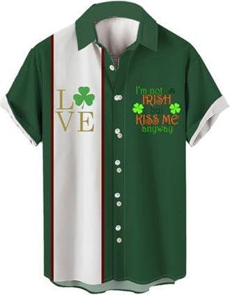 Generic DENGJIAMY Chemise de la Saint-Patrick pour homme - T-shirt &agrave; manches courtes - Chemise hawa&iuml;enne boutonn&eacute;e pour homme - Chemisier de vacances de plage