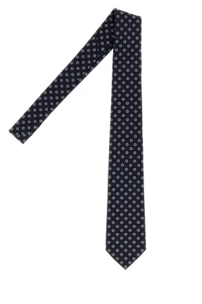 Saint Laurent Mens Embroidered Jacquard Tie Navyivory Exterior: Silk Lining: Cravatte E Papillon Ties