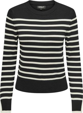 Only Damen Onlkalana Ls O-Neck KNT Pullover, Black/Stripes:Whitecap Grey, XL