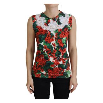 Dolce & Gabbana Wei&szlig;e Blumige Wollspitze Weste Tank Top - - Tops - Damen - Mehrfarbig - S