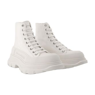 Alexander McQueen Womens Tread Slick Sneakers White Leather Shoes