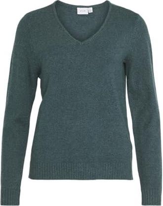 Vila Vila Viril V-Neck L/S Knit Top-Noos Pull en Tricot, Ponderosa Pine/détail : mélange foncé, XL Femme