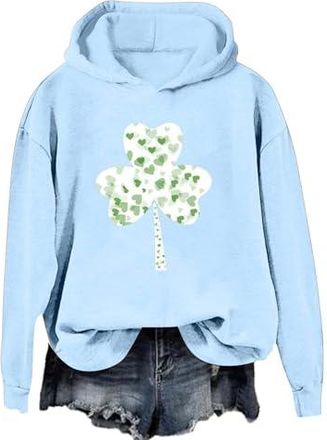 Generic Sweat &agrave; capuche pour la Saint-Patrick pour femme, pull imprim&eacute; tr&egrave;fle irlandais, pull &agrave; manches longues pour femme, costumes de f&ecirc;te porte-bonheur tr&egrave;
