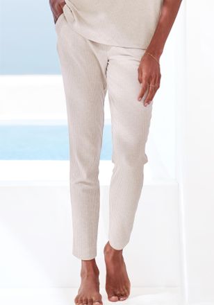 s.Oliver Pyjamahose S.OLIVER, Damen, Gr. 32/34, N-Gr, beige (beige, meliert), Rippware, Obermaterial: 92% Modal (TENCEL), 8% Elasthan, meliert, slim fit lang, 