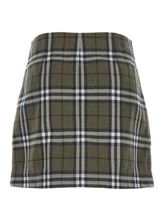 Burberry Womens Green Virgin Wool Skirt With Check Motif
