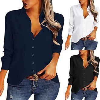 Generic Chemises &agrave; manches longues pour femme - Chemises d&eacute;contract&eacute;es pour femme - Coupe r&eacute;guli&egrave;re - &Eacute;l&eacute;gante - Manches longues - Chemise formelle boutonn&eacute;e 