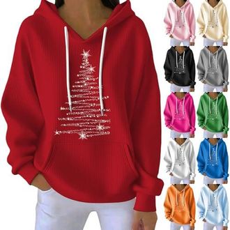 Generic HUIFUAO Sweat à capuche de Noël amusant et scintillant pour femme - Chandail à manches longues - Chandail à paillettes - Costume de vacances fantaisie