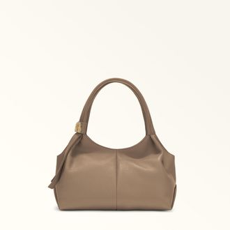 Furla Planeta Schultertasche M Taupe Braun Genarbtes Keria Kalbsleder Damen