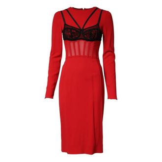 Dolce & Gabbana Femme, Robes, Rouge, Taille: 36 FR Robe Midi Cady avec Détail Soutien-Gorge Contrastant