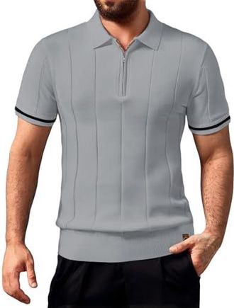 Generic Polo l&eacute;ger et respirant pour homme, coupe classique, d&eacute;contract&eacute;, vintage, boutonn&eacute;, confortable, extensible, t-shirts dext&eacute;rieur, gris, XXL