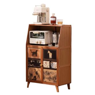 Generic Vintage-Sideboard mit Doppelt&uuml;ren und Zwei offenen Regalen, Geschirrschrank aus Holz, Kaffee- und Teeschrank, geeignet for Flure, Wohnzimmer und Essbe