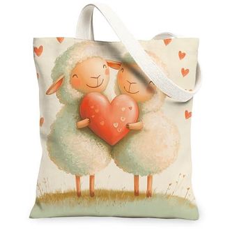 Generic Sac fourre-tout en toile de mouton pour le shopping 33 x 38 cm, sac d&eacute;picerie r&eacute;utilisable pour la Saint-Valentin, motif animal de voyage, d&eacute;coration 