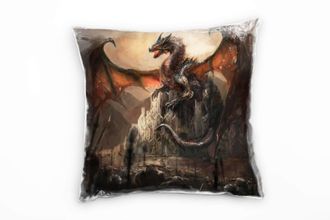 Paul Sinus Art Abstrakt, Drache, Ritter, Fantasie, grau, rot Deko Kissen 40x40cm f&uuml;r Couch Sofa Lounge Zierkissen - Dekoration zum Wohlf&uuml;hlen