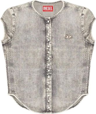 Diesel Femme, Blouses et Chemises, Gris, Taille: 38 FR Front Button Fastening Logo Detail