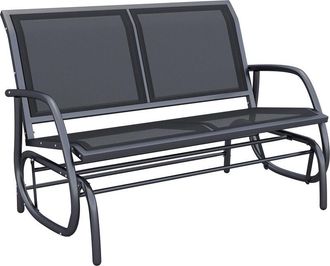OUTSUNNY Banc &agrave; bascule de jardin 2 places design contemporain grand confort accoudoirs assise et dossier ergonomique acier textil&egrave;ne beige