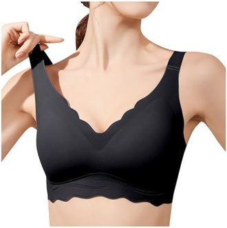 Generic Soutien-gorge 2026 pour femme, sans couture, ondul&eacute;, sans armatures, couverture compl&egrave;te, rembourr&eacute;, lisse, sans armatures, col en V, Noir, 4XL