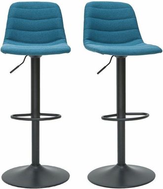 Miliboo Miliboo - Barhocker h&ouml;henverstellbar aus entenblauem Stoff und Metall (2er-Set) saury