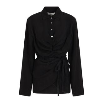 Maison Margiela Ger&uuml;schte Wickelbluse - - Blouses & Shirts - Damen - Schwarzk - 2XS