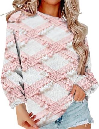 Generic Sweat-shirt surdimensionné à manches longues pour femme - Grande taille - Chemisier décontracté pour femme - Col rond - T-shirt ample tendance, Sweat-