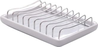 Cabilock 1pc Edelstahl Keramik Seifenschale Halter Doppelschicht Drainage Seifenkiste für Badezimmer Küche (Weiß)