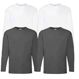 Fruit Of The Loom 4 T Shirt Longsleeve M L XL XXL Langarm Verschiedene Farbsets ausw&auml;hlbar (XXL, 2Weiss2Graphit)