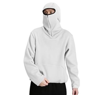 Generic 2026 Nouveau sweat &agrave; capuche solide pour homme Mode ample d&eacute;contract&eacute; unique pull v&ecirc;tements dext&eacute;rieur manteau, blanc, XXL