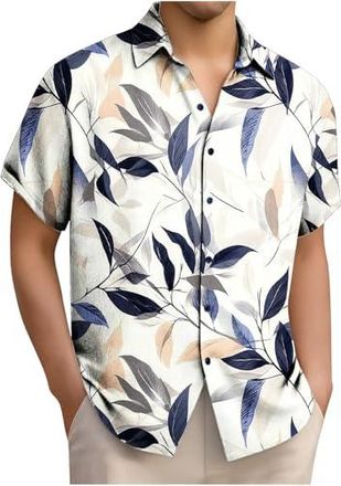 Generic Chemise hawa&iuml;enne d&eacute;contract&eacute;e et confortable pour homme - Col rabattu - L&eacute;g&egrave;re et respirante - Classique - Chemise de plage &agrave; manches courtes - Chemi